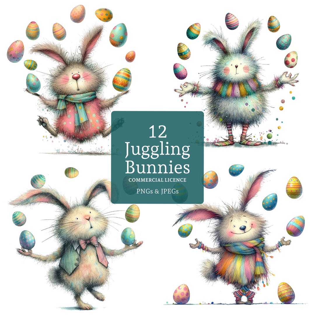 Easter Bunny Clipart, 12 High Quality Pngs/jpgs, Funny Juggling Rabbits ...