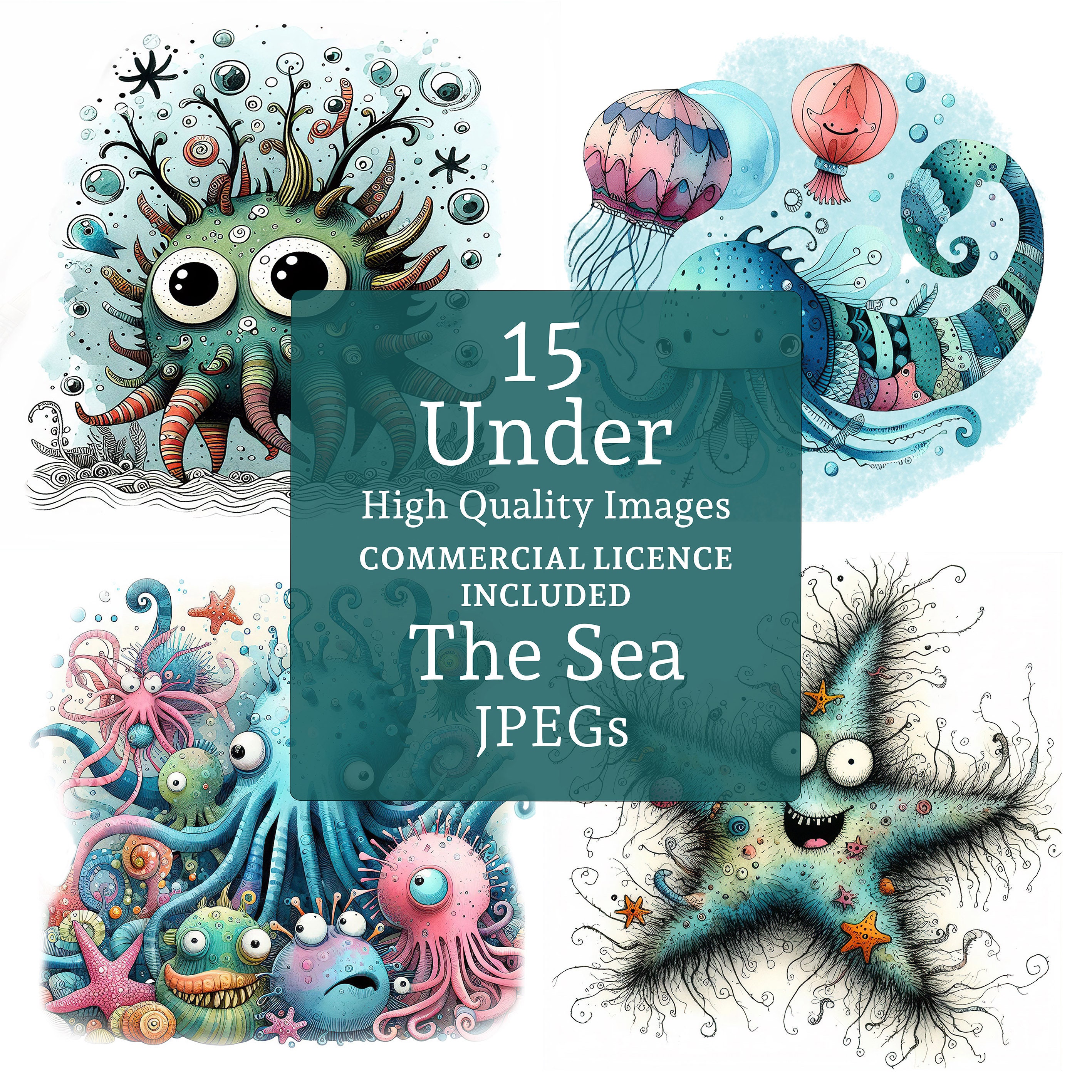 15 Adorable Under the Sea Clipart Set Jpgs Ocean Life & Creatures Kids ...