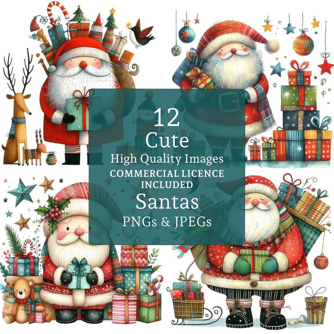 Cute Santa Clipart Set, 12 Pngs/jpgs, Father Christmas Designs, Winter ...