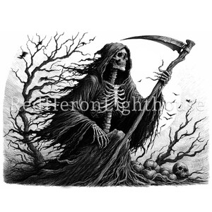 Grim Reaper Pen & Ink Clipart Set, 14 Pngs/jpgs, Terrifying Halloween ...