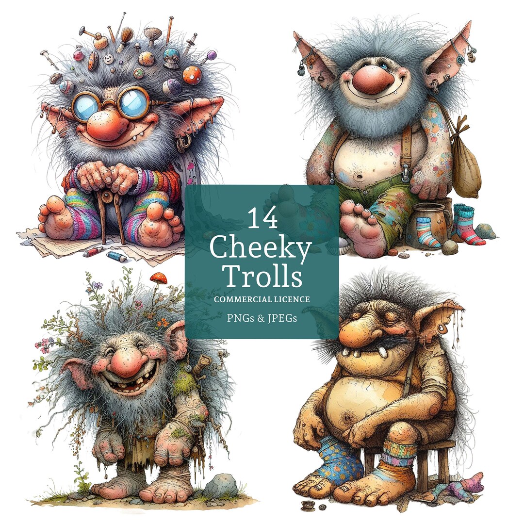 Cheeky Troll Clipart Set, 14 Pngs/jpgs, Whimsical Ogre, Funny Fairy ...