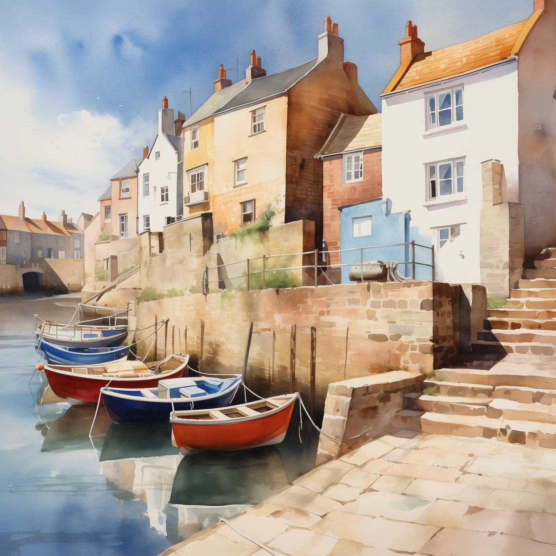 Seaside Villages Clipart, 24 Jpgs, Harbour Cottages, Fishing Boats ...