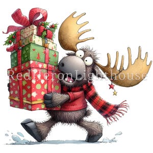 Christmas Moose Clipart 31 Pngs/jpgs Quirky Moose Art, Funny Winter ...