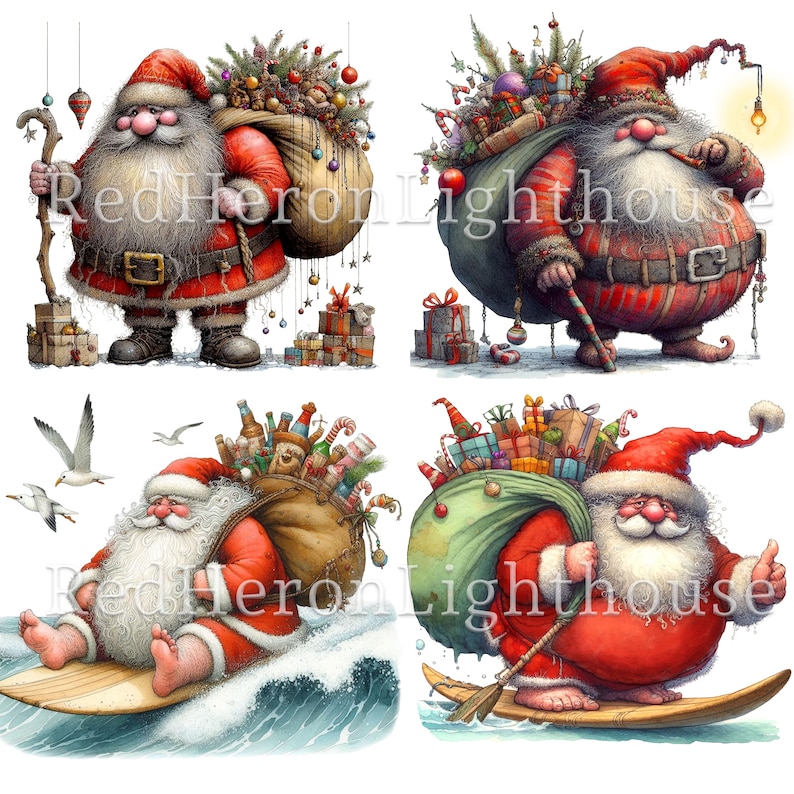 Father Christmas Clipart 25 Pngs/jpgs, Whimsical Santa Ephemera, Card ...