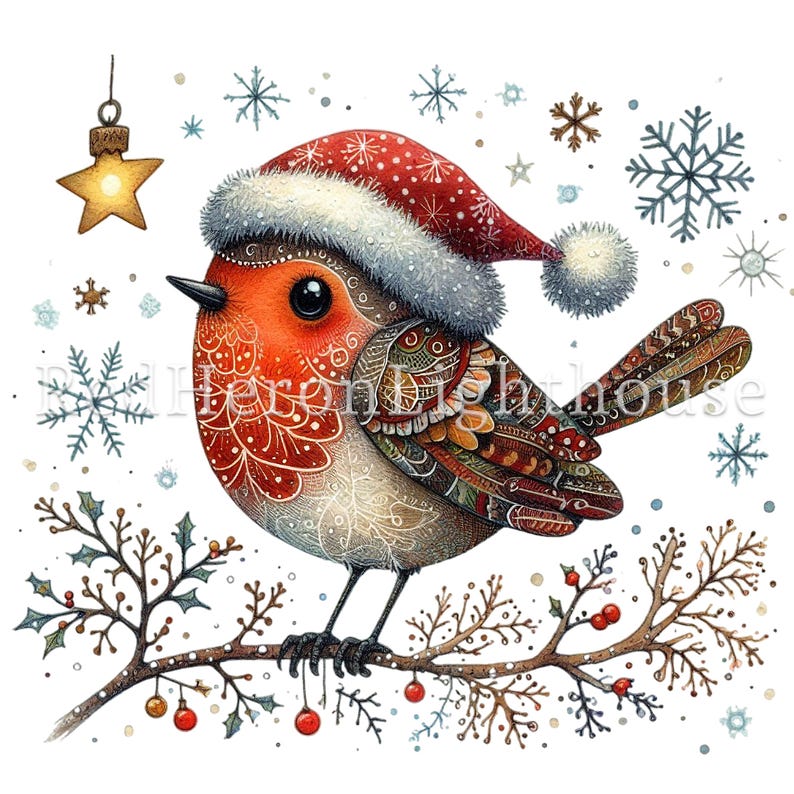 Cute Christmas Robins Clipart Set, 16 Pngs/jpgs, Festive Robin Designs ...