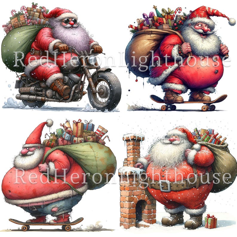 Father Christmas Clipart 25 Pngs/jpgs, Whimsical Santa Ephemera, Card ...