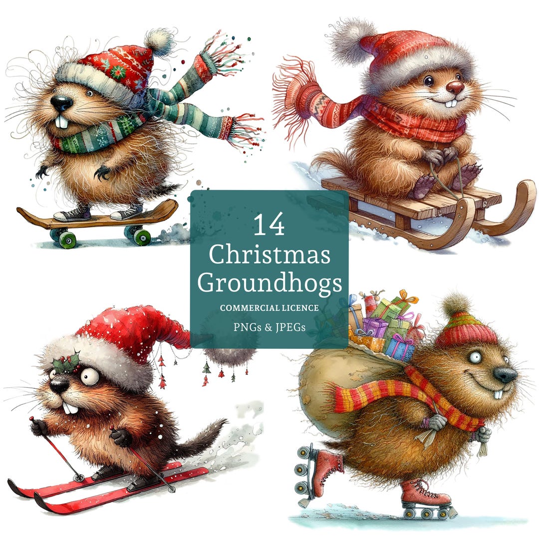 Christmas Groundhog Clipart, 21 High Quality Pngs/jpgs, Quirky Festive ...