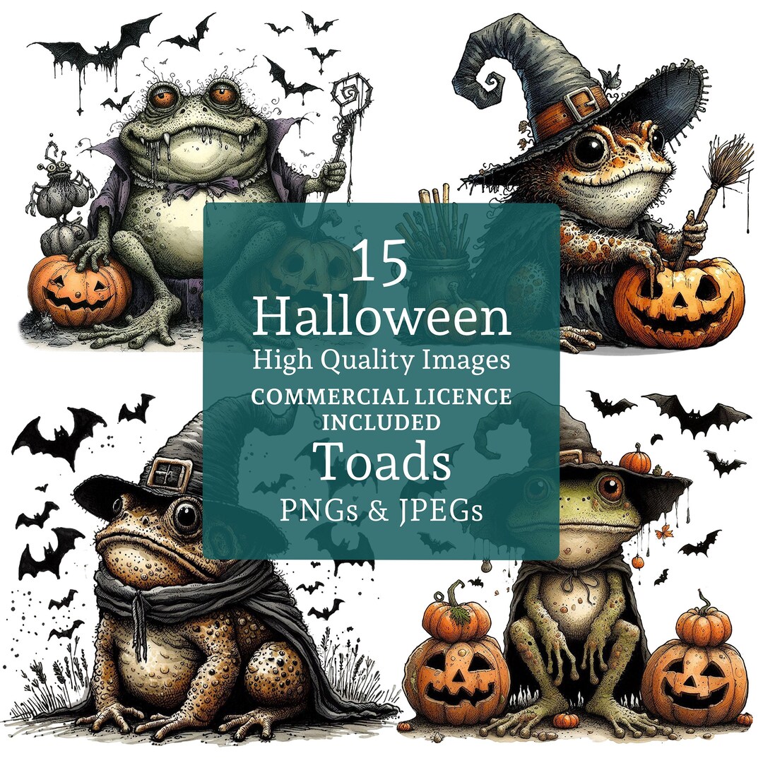 Halloween Toads Clipart Set, 15 Pngs/jpegs, Whimsical Witch Frog ...