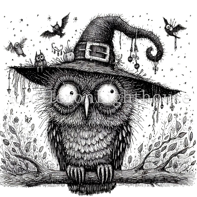 Pen & Ink Halloween Owl Clipart Set, 12 Pngs/jpgs, Funny Halloween ...