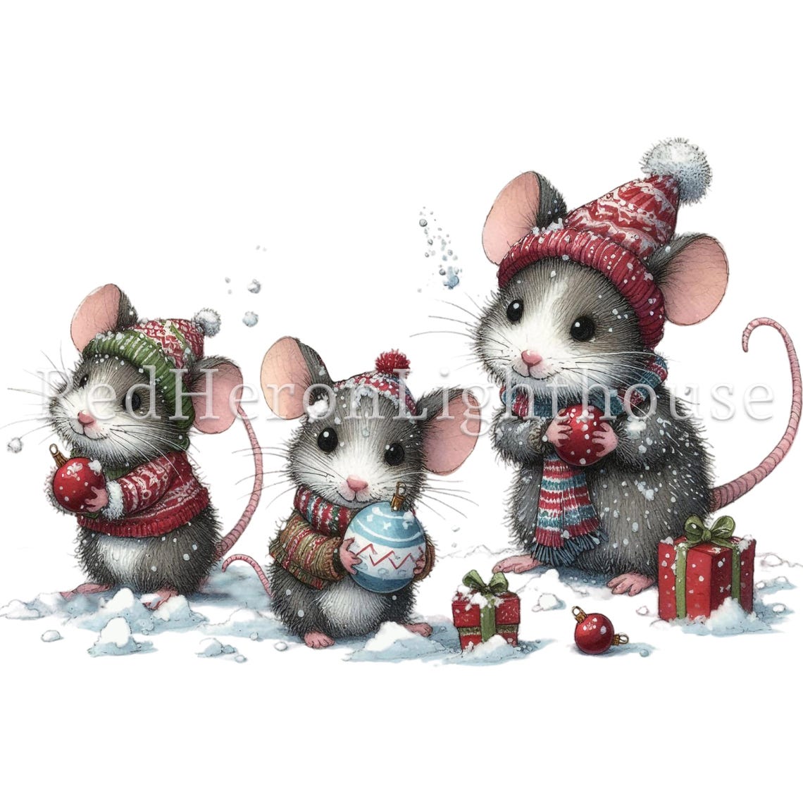 Festive Mice Clipart 20 Pngs/jpgs, Whimsical Christmas Mouse, Cute ...
