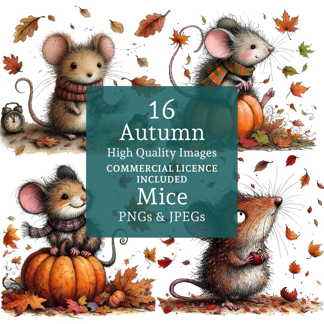 Cute Autumn Mice Clipart Set, 16 Pngs/jpegs, Adorable Fall Mice Designs ...