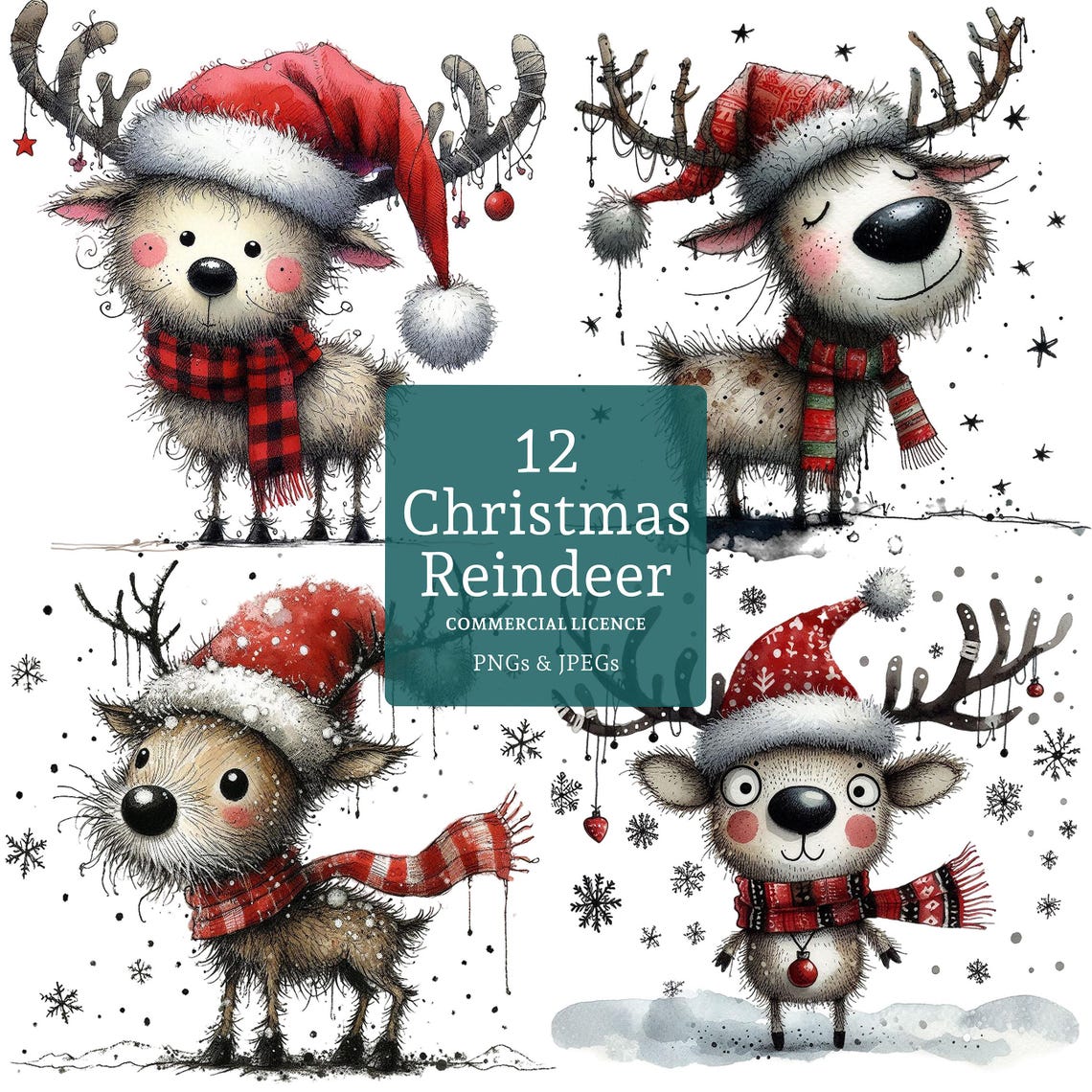 Christmas Reindeer Clipart 12 Pngs/jpgs, Cute Winter Animal Images ...