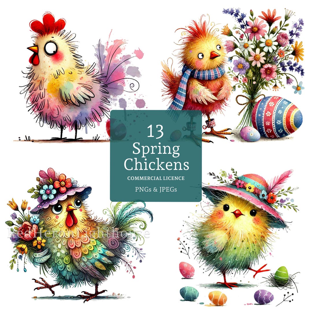 Easter Chicken Clipart, 13 High Quality Pngs/jpgs, Whimsical Spring ...