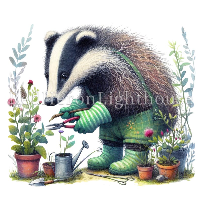 Gardening Badger Clipart, 12 High Quality Pngs/jpgs, Watercolour ...