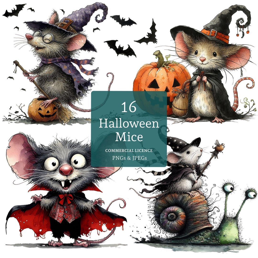 Halloween Mice Clipart for Creative Projects, 16 Pngs/jpgs, Quirky ...