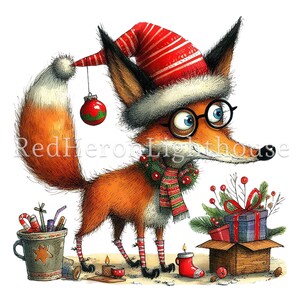 Christmas Fox Clipart, 12 High Quality Pngs/jpgs Whimsical Fox Images ...