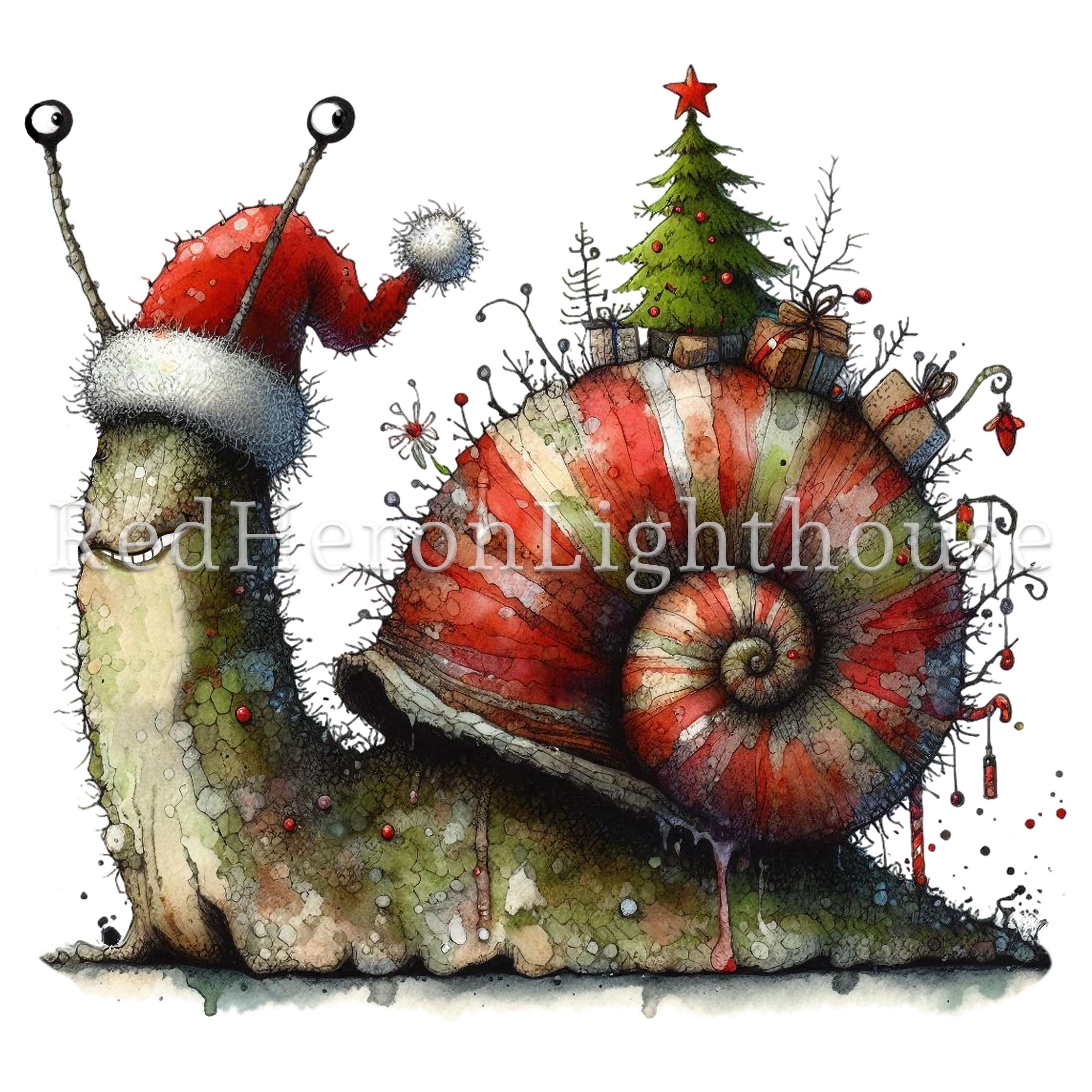 Christmas Snail Clipart, 14 Pngs/jpgs, Funny Festive Snails, Quirky ...