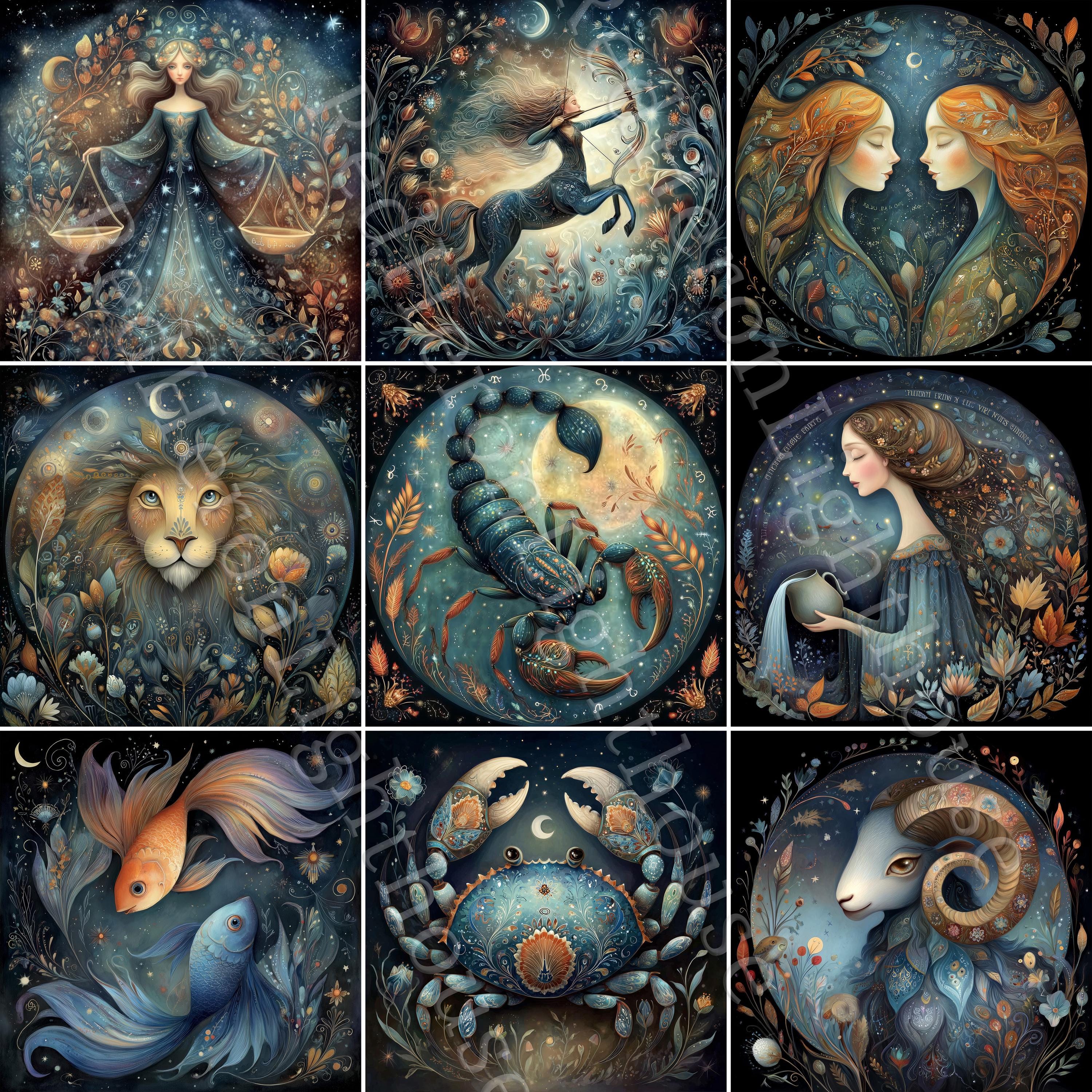 Enchanted Zodiac Clip Art, Watercolour Horoscope Fantasy, 24 Jpgs ...