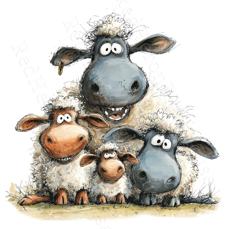Whimsical Sheep Clip Art, Watercolour Quirky Animal 10 Pngs/jpgs ...