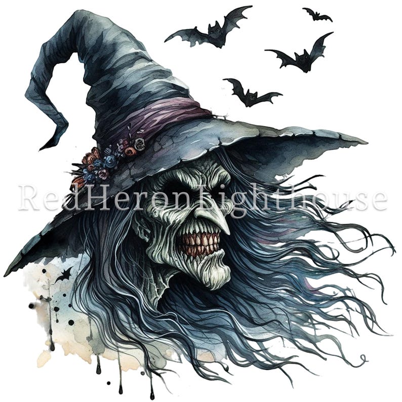 Evil Witch Clipart Set, 13 Pngs/jpegs, Watercolour Scary Gothic ...