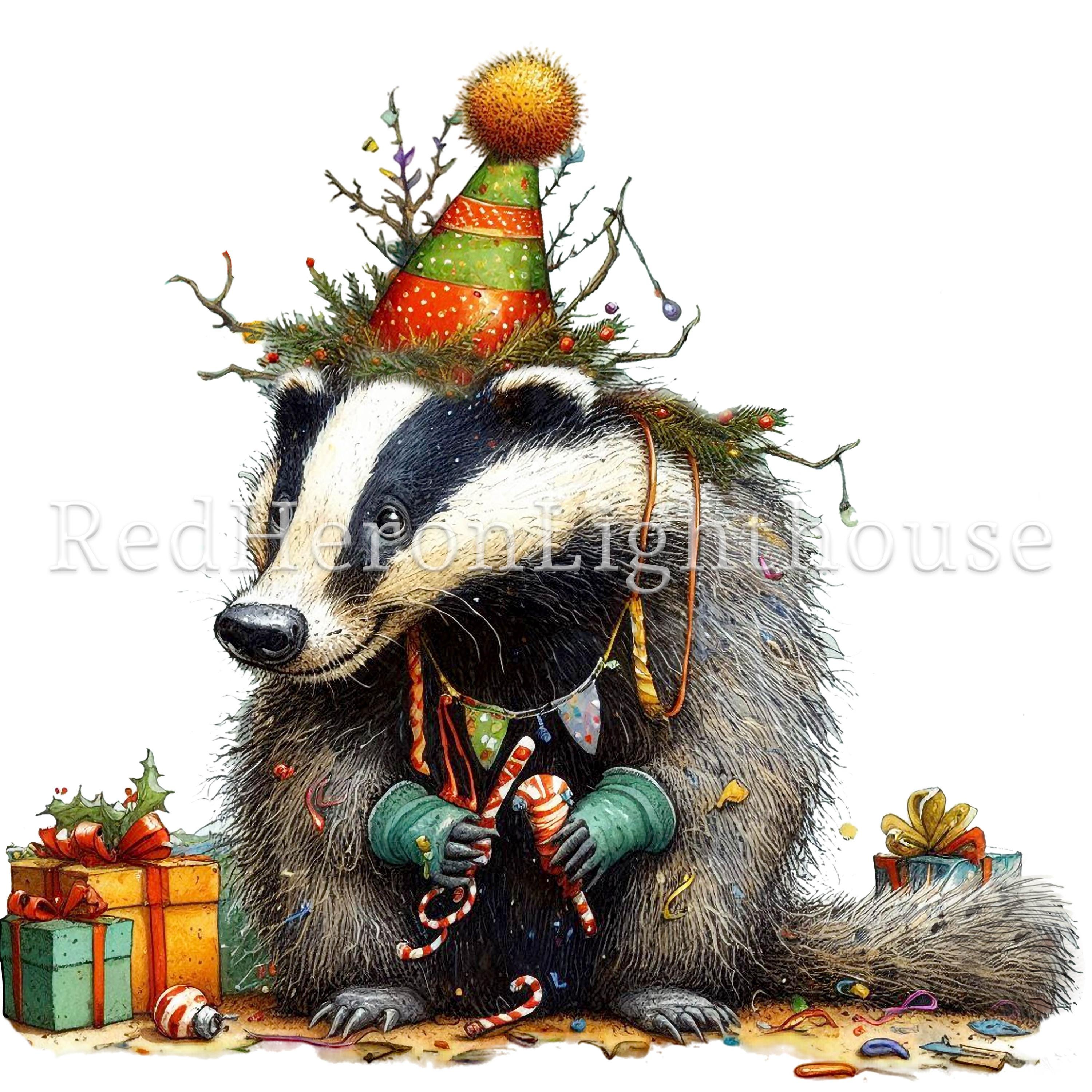 Festive Badger Clipart 15 Pngs/jpgs, Winter Badgers, Christmas/holiday ...