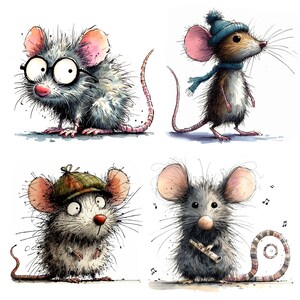 12 Scruffy Mice Clipart Set, 12 Pngs/jpgs, Funny Mouse Art, Whimsical ...