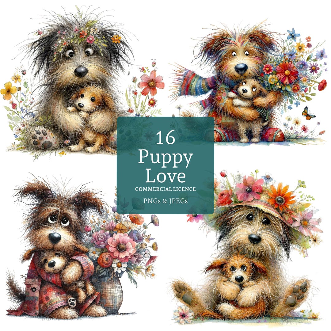Puppy Love Clipart, 16 High Quality Pngs/jpgs, Mother Dog & Puppy ...