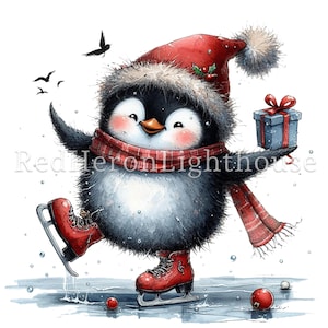 Festive Penguin Clipart 16 Pngs/jpgs, Christmas Penguins, Winter Animal ...