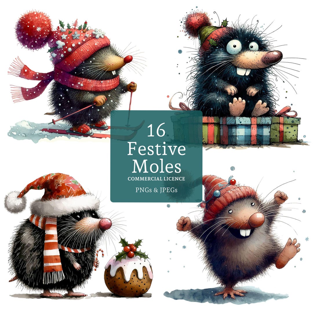 Christmas Mole Clipart, 16 High Quality Pngs/jpgs, Funny Festive Moles ...