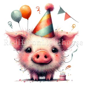 Birthday Pig Clipart, 13 High Quality Pngs/jpgs, Cute Kid's Party ...