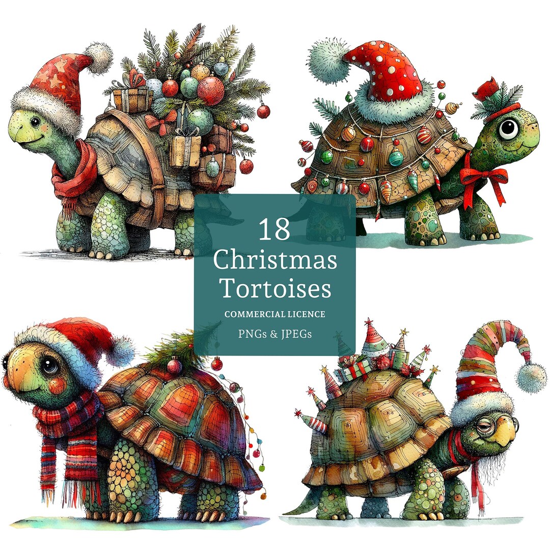 Christmas Tortoise Clipart, 18 High Quality Pngs/jpgs, Cute Santa ...