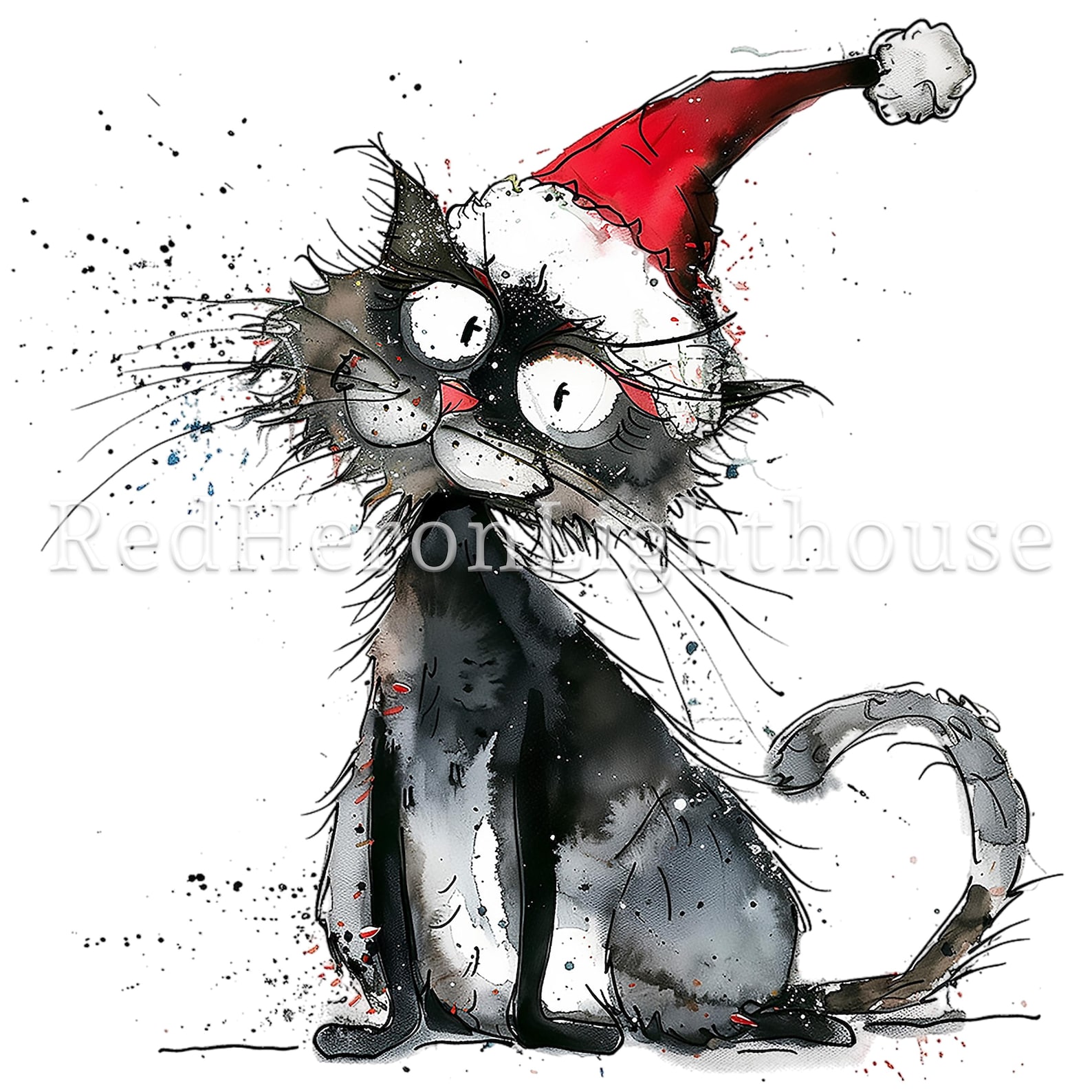 Quirky Christmas Cat Clipart, 16 Pngs/jpgs, Scruffy Festive Kittens ...