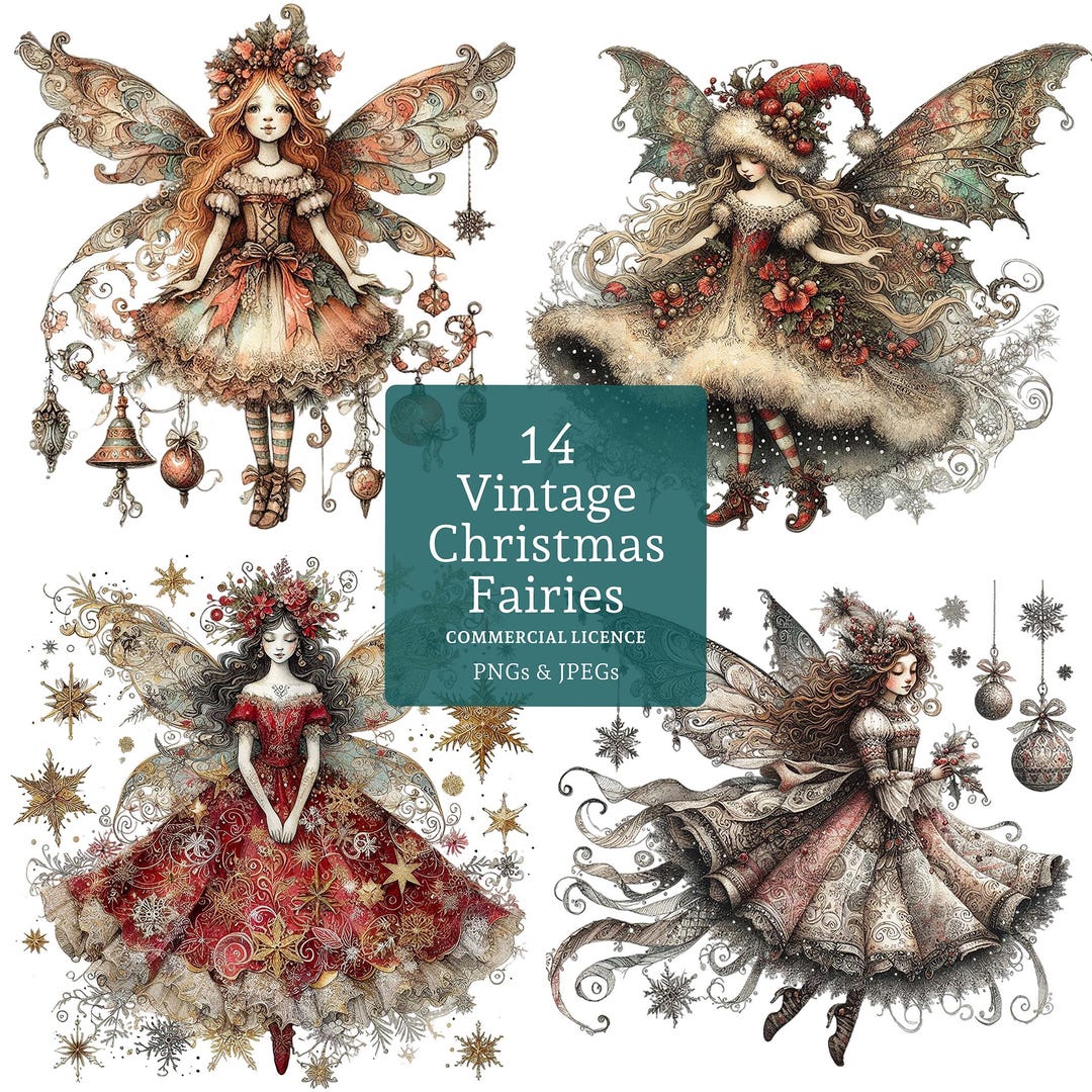 Christmas Fairy Clipart, High Quality Designs 14 Pngs/jpgs Vintage ...