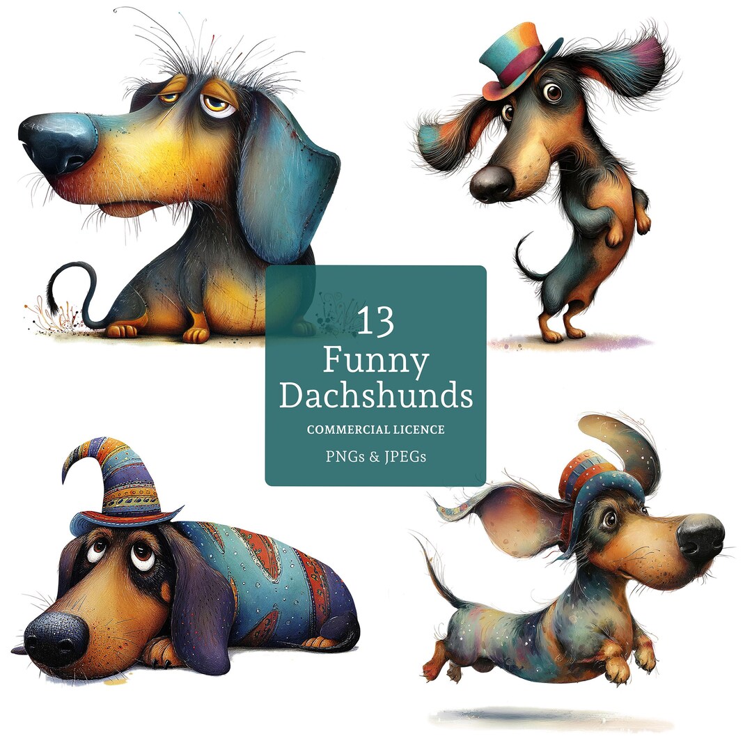 Funny Dachshund Clipart, 13 High Quality Pngs/jpgs, Watercolour Dog ...