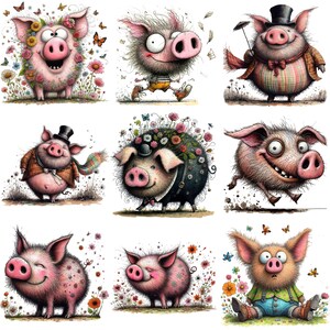 Scruffy Pig Clipart Set 24 Pngs/jpgs, Funny Pig Clipart, Quirky Farm ...