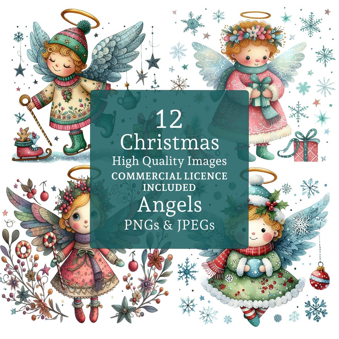 Christmas Angel Clipart Set, 12 Pngs/jpgs, Cute Festive Angel Designs ...