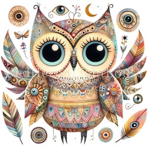 Folk Art Owl Clipart Set, 16 Pngs/jpgs, Pastel Owl Images, Nursery Art ...