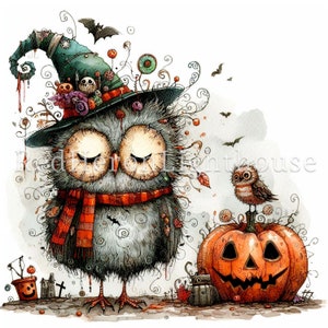 Halloween Owls Clipart 15 Pngs/jpgs, Funny Halloween Designs, Witch Hat ...