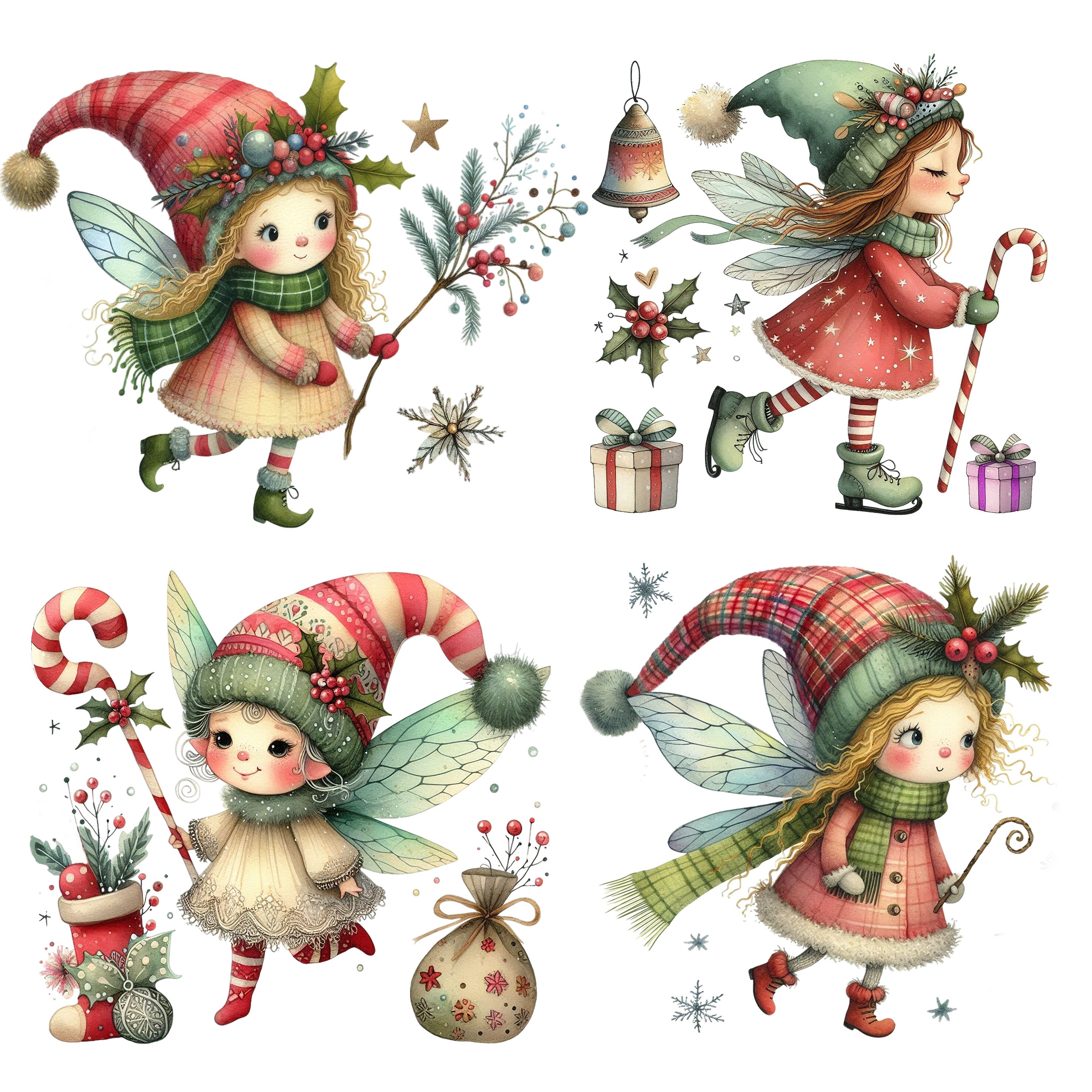 Christmas Fairies Clipart Set, 24 Pngs/jpgs, Cute Festive Fairy Designs ...