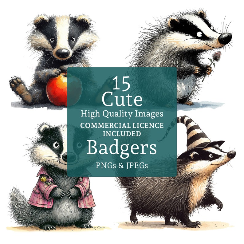 15 Cute Badgers Clipart Set, Pngs/jpgs, Funny Badgers, Adorable ...