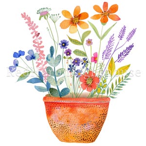 Whimsical Flower Pot Clipart 12 High Quality Pngs/jpgs Watercolour ...