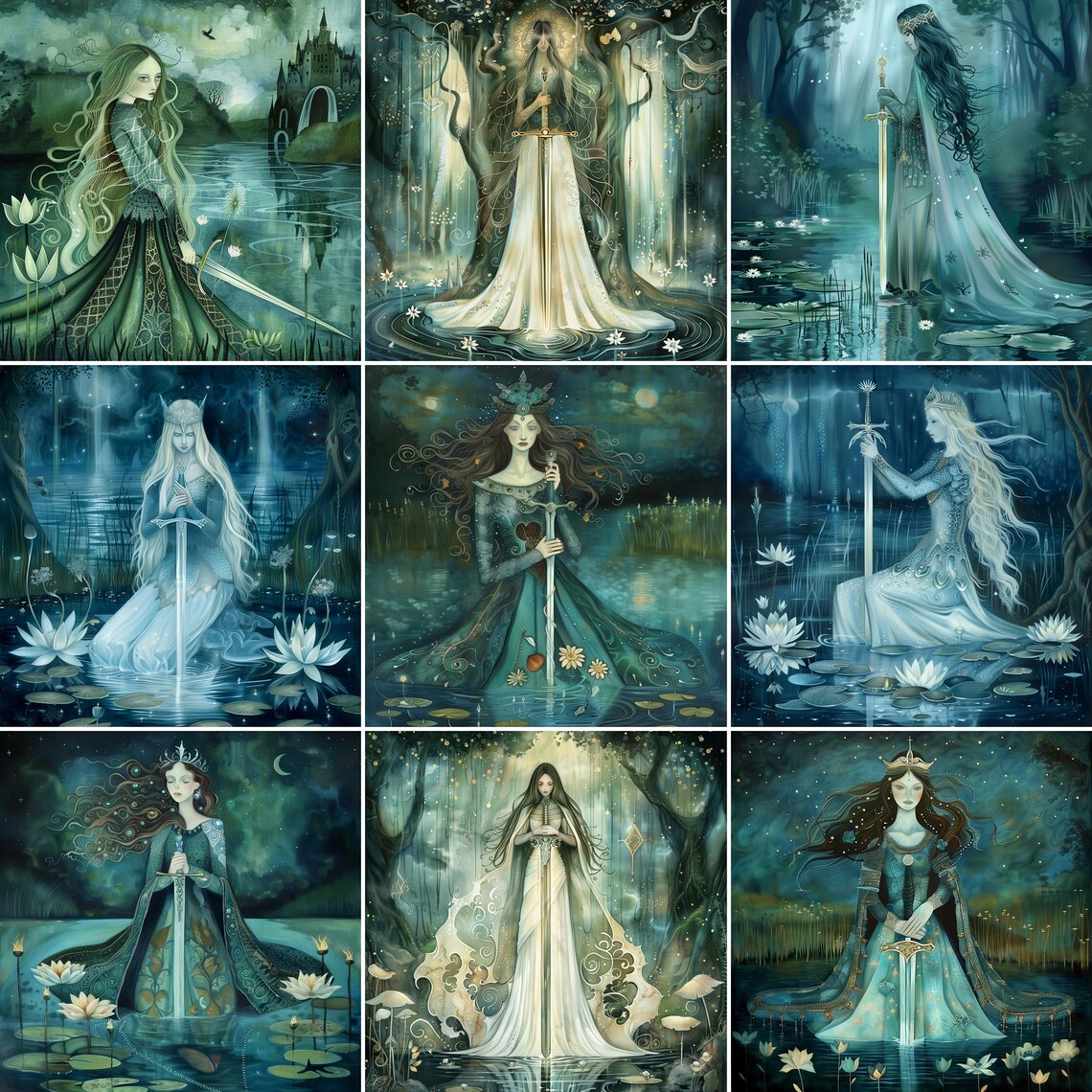 Enchanted Lady of the Lake Clipart, 18 High Quality Jpgs, Arthurian ...