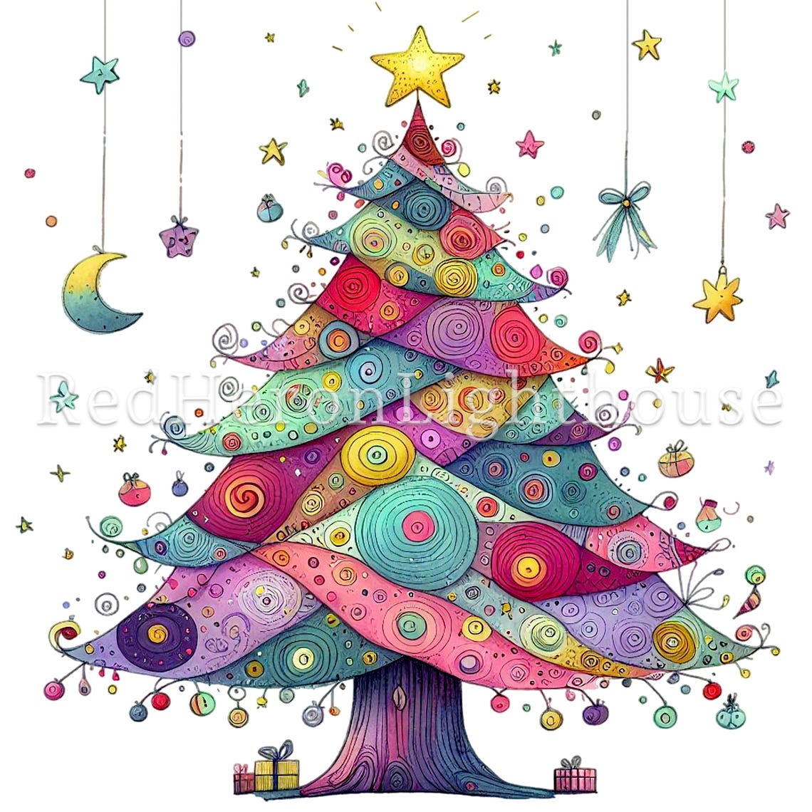 Whimsical Christmas Tree Clipart, 12 High Res Watercolour Pngs/jpgs ...