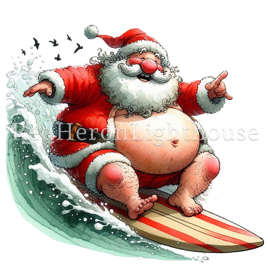 Surfing Santa Clipart, Watercolour 12 Pngs/jpgs, Quirky Summer Father ...