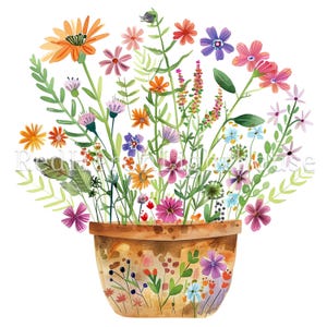 Whimsical Flower Pot Clipart 12 High Quality Pngs/jpgs Watercolour ...