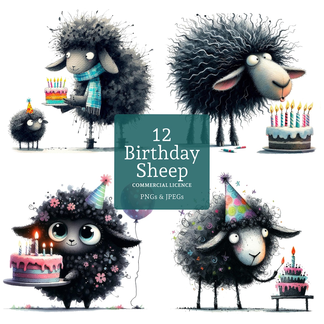 Birthday Sheep Clipart, 11 High Quality Pngs/jpgs Watercolour Party ...