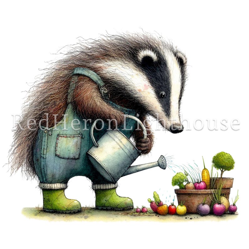 Gardening Badger Clipart, 12 High Quality Pngs/jpgs, Watercolour ...
