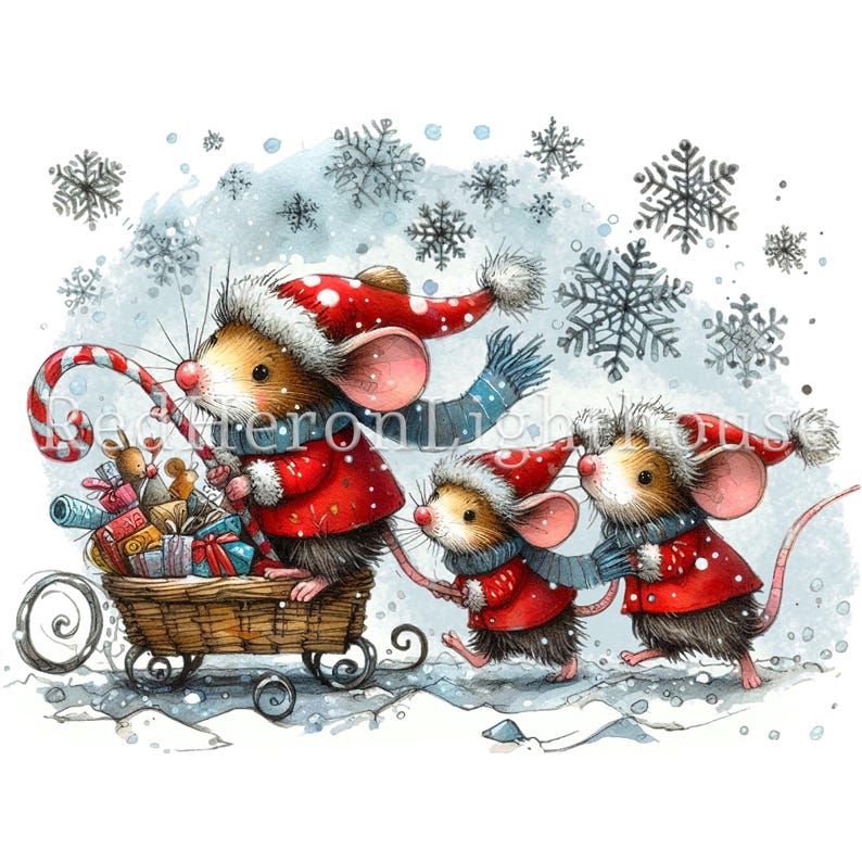 Festive Mice Clipart 20 Pngs/jpgs, Whimsical Christmas Mouse, Cute ...