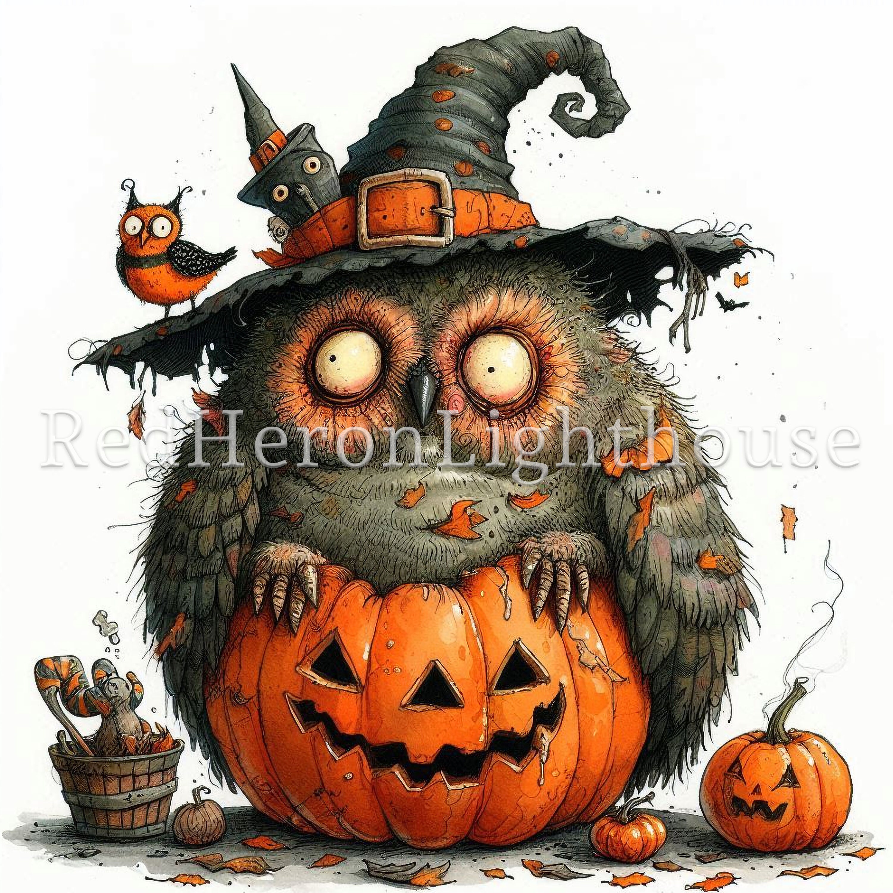 Halloween Owls Clipart 15 Pngs/jpgs, Funny Halloween Designs, Witch Hat ...