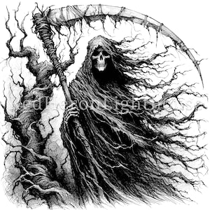 Grim Reaper Pen & Ink Clipart Set, 14 Pngs/jpgs, Terrifying Halloween ...
